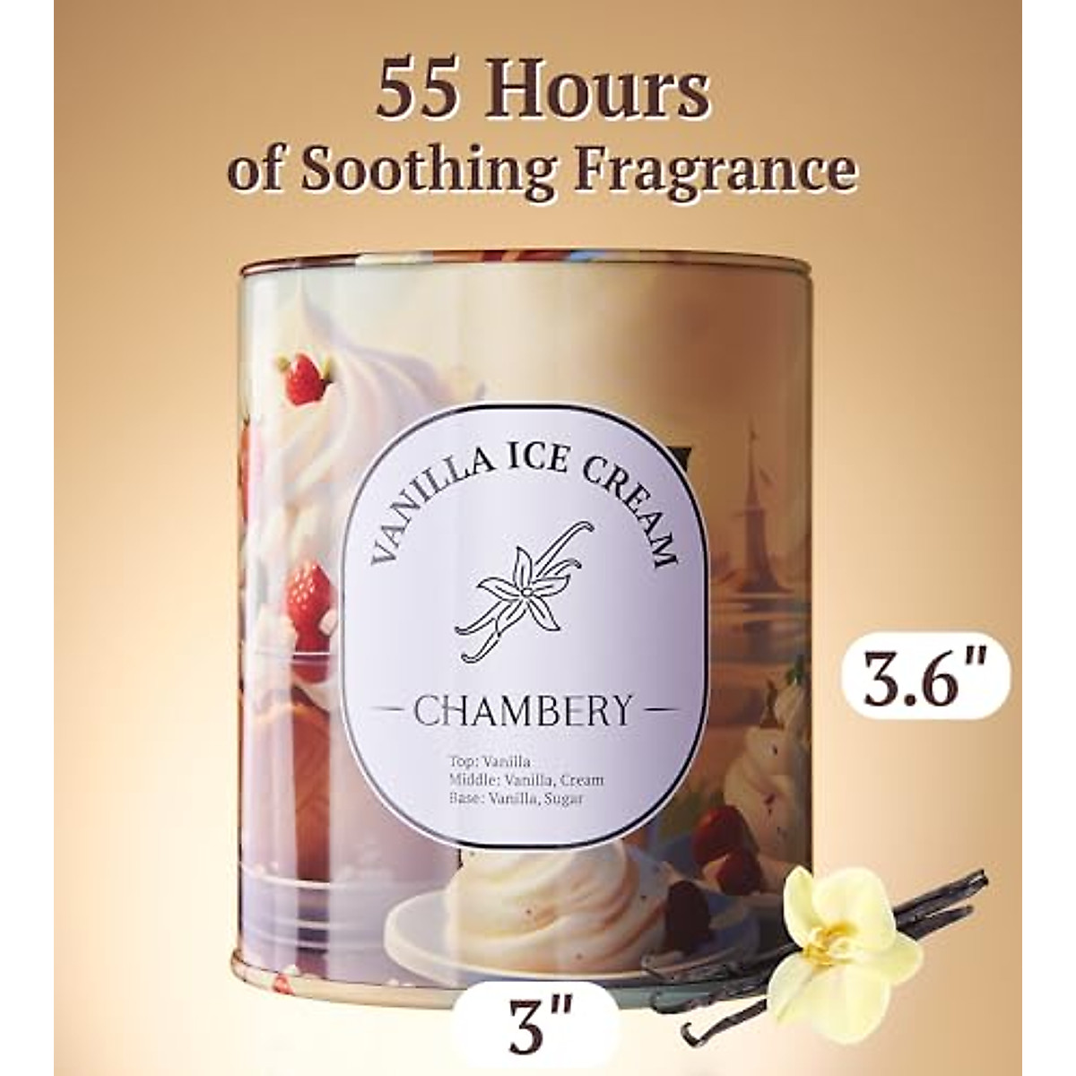 CHAMBERY Vanilla Bean Candle | Sundae Desert Artistry in Tin | Soy Wax with Lead-Free Cotton Wick | 55-Hour Burn | Timeless Aroma for All Seasons