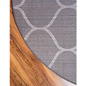 Unique Loom Trellis Frieze Collection Area Rug - Rounded (6' Round, Dark Gray/ Ivory)