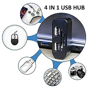 Pomobie USB Adapter 2.0 Splitter 4-Port Extender,180 Degrees Rotating USB Multiport Hub Adapter Dock for Desktops, U Disks, Laptops, Flash Drives,Supprt SD, TF Card Reader (White)