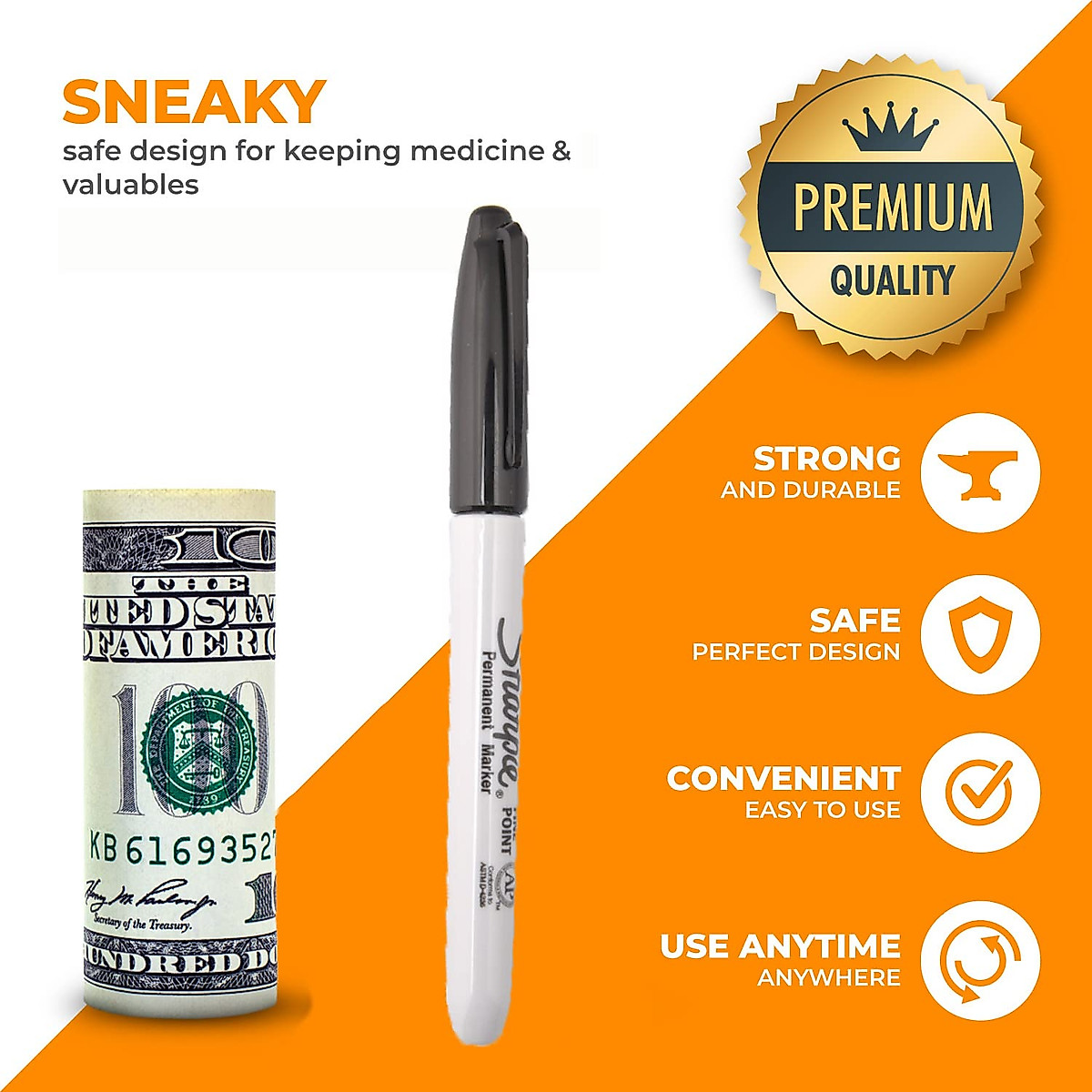 Fake Pen Diversion Safe - Hidden Secret Compartment Decoy Sharpie Pen Safe to Hide Money Jewelry Small Container To Keep Valuables Safe In Plain Sight Storage Hiding Containers Safes Marker Hider Pens
