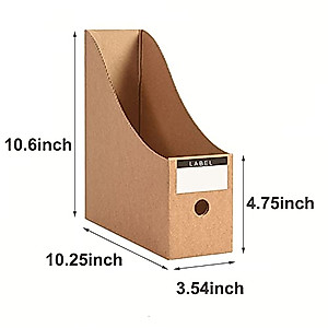 Foldable Desk File Holder Organizer Sturdy Cardboard Magazine Storage Box Document Rack with Blank Label Stickers for Home School Office (15, Brown)