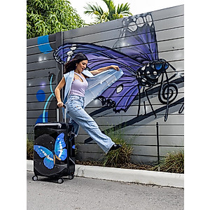 InUSA Black Butterfly Print Luggage with Spinner Wheels | Durable Lightweight Hardside Suitcase | Travel Bag with Handle and Trolley | 24-Inch Medium Checked luggage