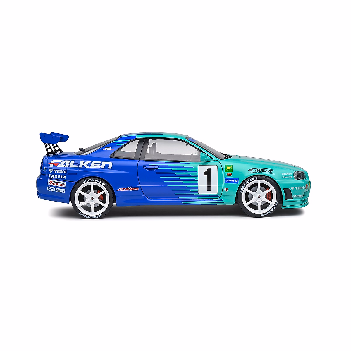 solido S1804304 1:18 1999 Nissan Skyline (R34) GT-R-Falken Drift Livery Collectible Miniature car, Multicolor