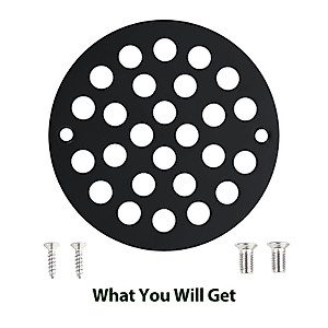 4 Inch Shower Drain Cover,Round Screw-in Floor Drain Cover,Easy-to-Install Replacement Cover Black