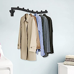 Folding Clothes Hanger Rack Swing Arm Hook Holder Clothing Hanging Garment Drying Closet Rod Storage Organizer Wall Mount Space Saving for Closet Organizer, Bathroom, Bedroom, Laundry Room Black