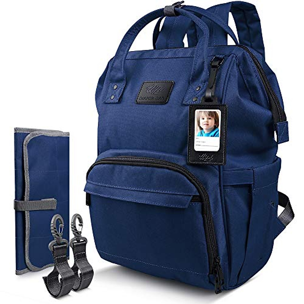 Qipi Diaper Bag - Spacious & Smart Multi-Function Nappy Bag w/ Changing Pad - Deep Blue