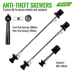evo Quick Release Skewer Set, 3 Piece Anti-Theft Locking Skewers with Key