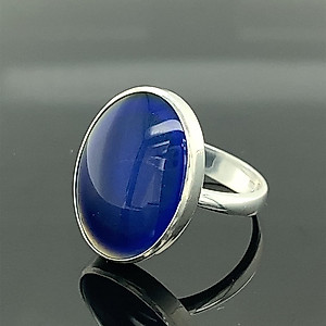 Silver Oval Sense Stone Ring, Handmade Ring, Color Changing Ring, Color by Temperature Mood Charm, 925k Sterling Silver Ring