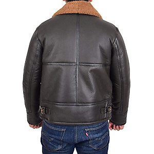 A1 FASHION GOODS Original Sheepskin Flying Jacket For Men B3 Bomber Aviator Pilots Shearling Coat Raptor (Brown/Ginger, Small)