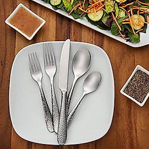 Hudson Essentials 40-Piece Bergamo Hammered 18/10 Mirror Stainless Steel Silverware Cutlery Set, Utensil Flatware Service for 8