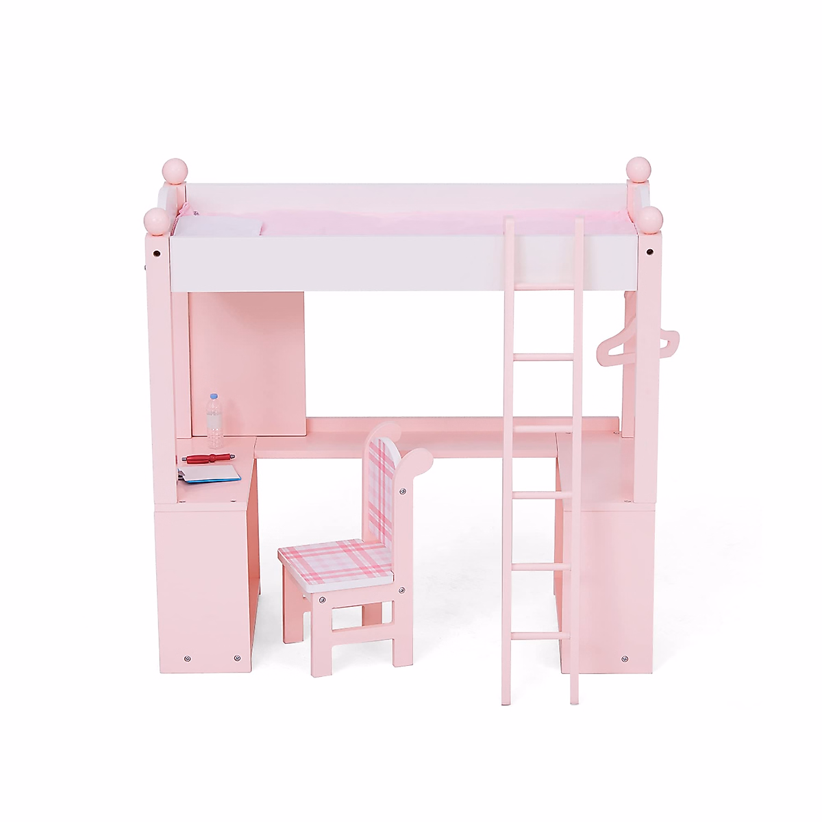 Sophia's 18" Inch Doll Accessories, 9 Piece Aurora Princess White and Pink Loft Bed Bunk Desk, Chair and Accessories