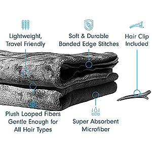 Scala (2 Pack Extra Large Microfiber Hair Towel 24" x 48" Anti Frizz for Long Hair, Multipurpose Bath Towel for Pool, Gym, Yoga, Camping - Quick Drying, Ultra Absorbent Includes Towel Clips