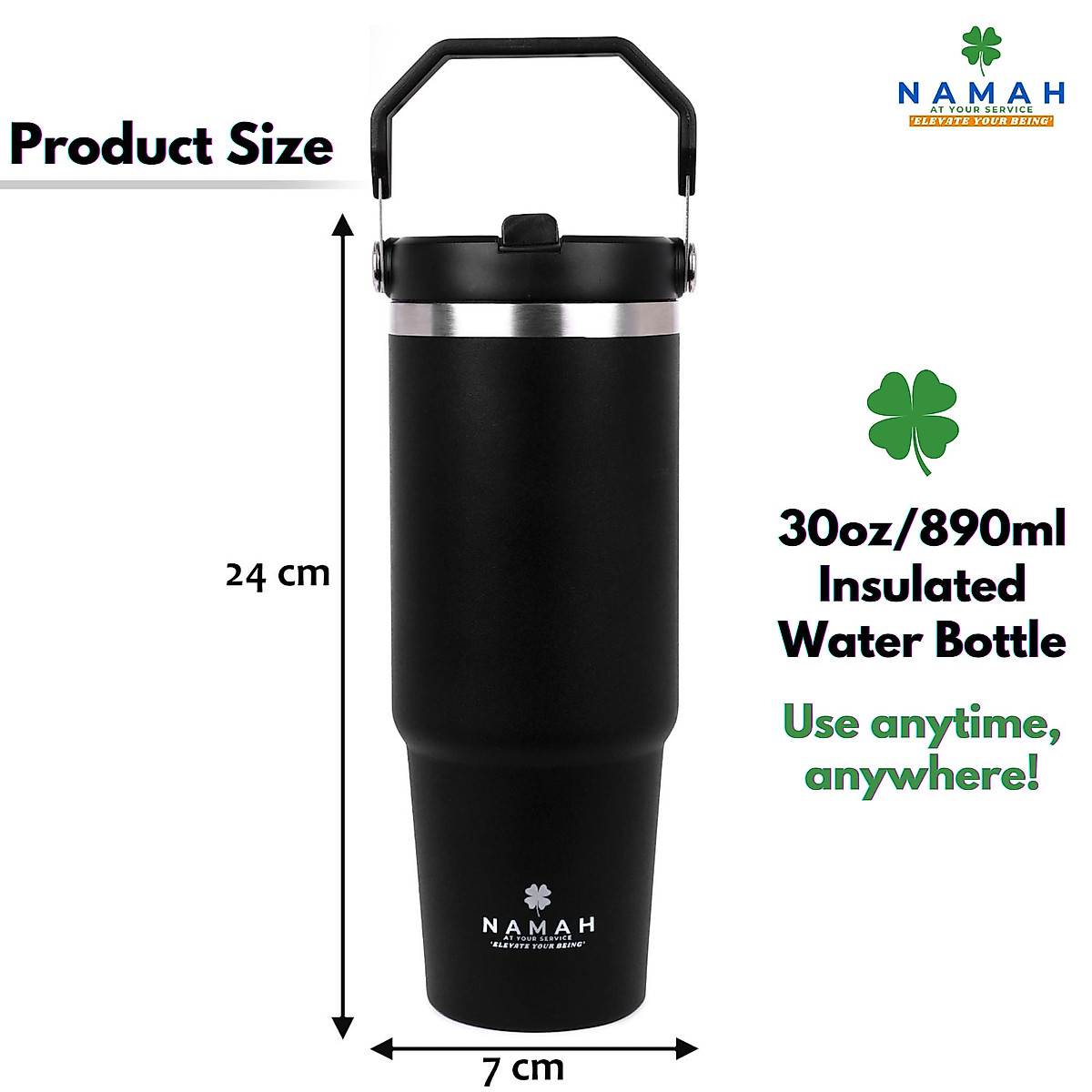 30 oz Stainless Steel Vacuum Insulated Tumbler with Handle Lid and Straw Leak and Spill Proof Travel Tumbler Cup with 2 Lids and Teddy Straw Cap Water Tumblers for Women and Men 890 ml