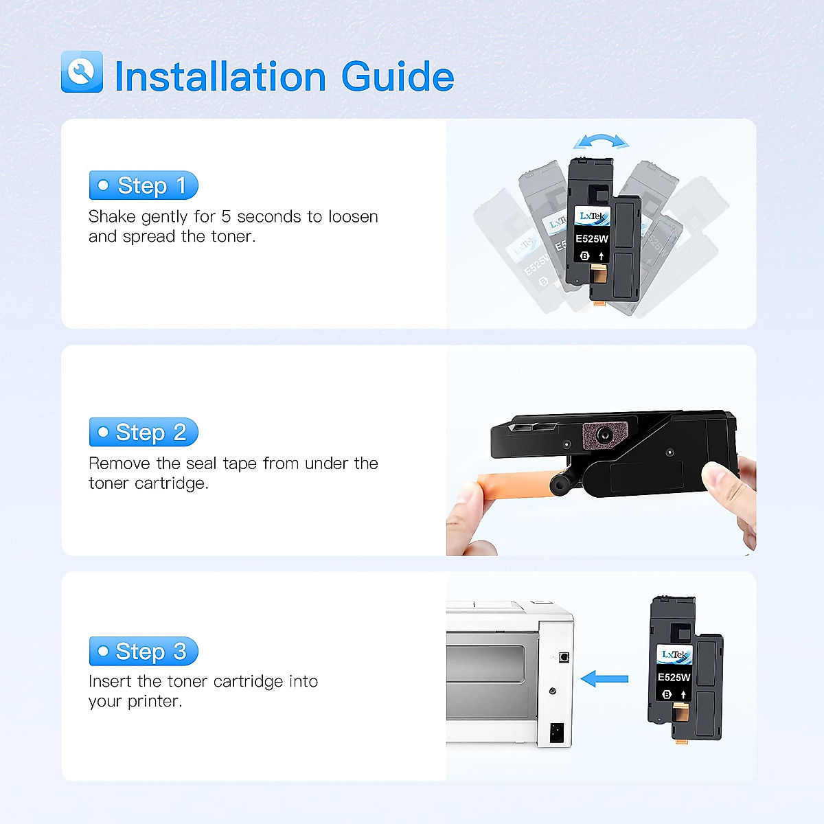 LxTek Compatible Toner Cartridge Replacement for Dell E525W E525 to use with E525W Color Laser Printer, 4 Pack (593-BBJX 593-BBJU 593-BBJV 593-BBJW)