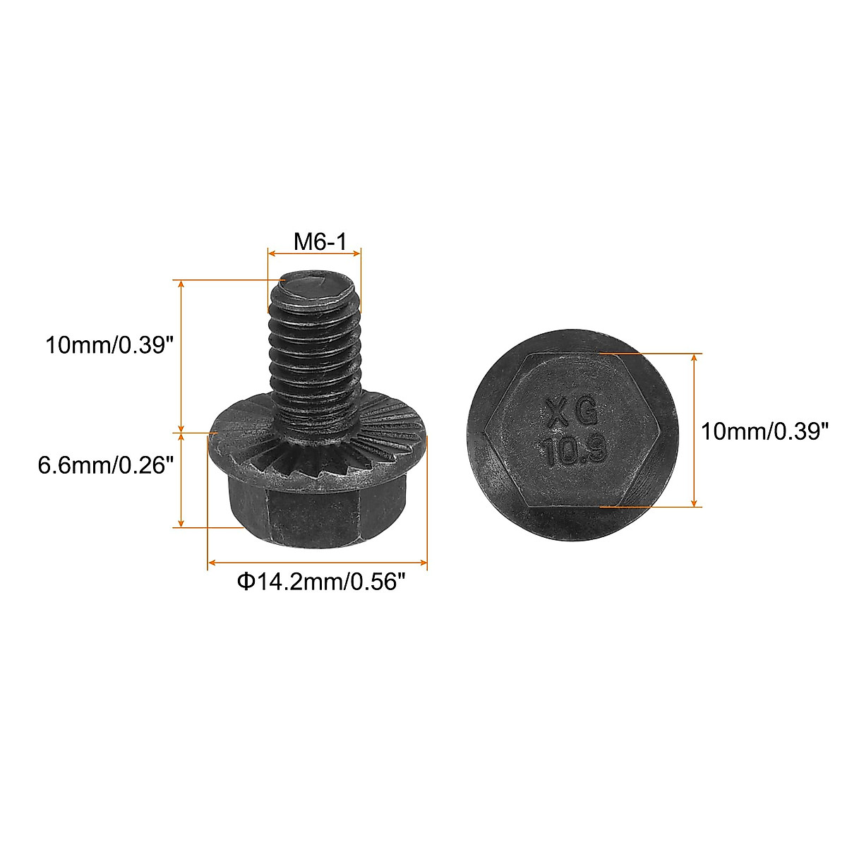 uxcell M6-1x10mm Hex Serrated Flange Bolts 10.9 Grade Carbon Steel Screws 20pcs
