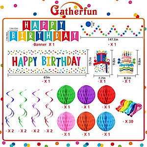 Happy Birthday Decorations Kit: Happy Birthday Banner,Birthday Dots Design Plastic Backdrop, Circle Confetti Garland, Swirl Streamers, Honeycomb Balls & Party Balloons - Table Centerpiece Set