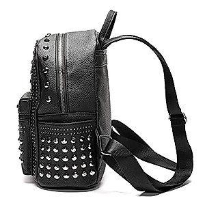 JOZZYAPA Black Faux Leather Studded Backpack Purse Rhinestone Backpack Purse Gothic Motorcycle Biker Backpack Purse Mall Goth Bag Gothic Gifts for Women