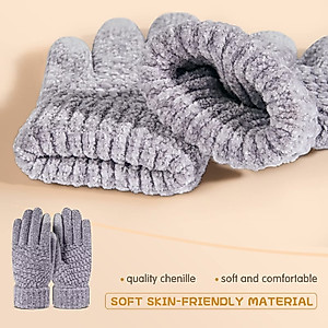 HAITHO Kids Winter Gloves 3 Pairs, Chenille Knit Gloves for Cold weather, Children Warm Fleece Lined Touchscreen Gloves, Thermal Toddler Gloves for Teen Girls Boys 3-8 Years