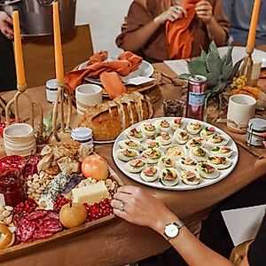 Flexzion Deviled Egg Tray - Ceramic White Porcelain 25 Cup Eggs Serving Tray Catering Platter for Hard Boiled Devil Eggs, Easter Eggs Holder & Deserts Unique Decorative Kitchen Dish Plate Palette