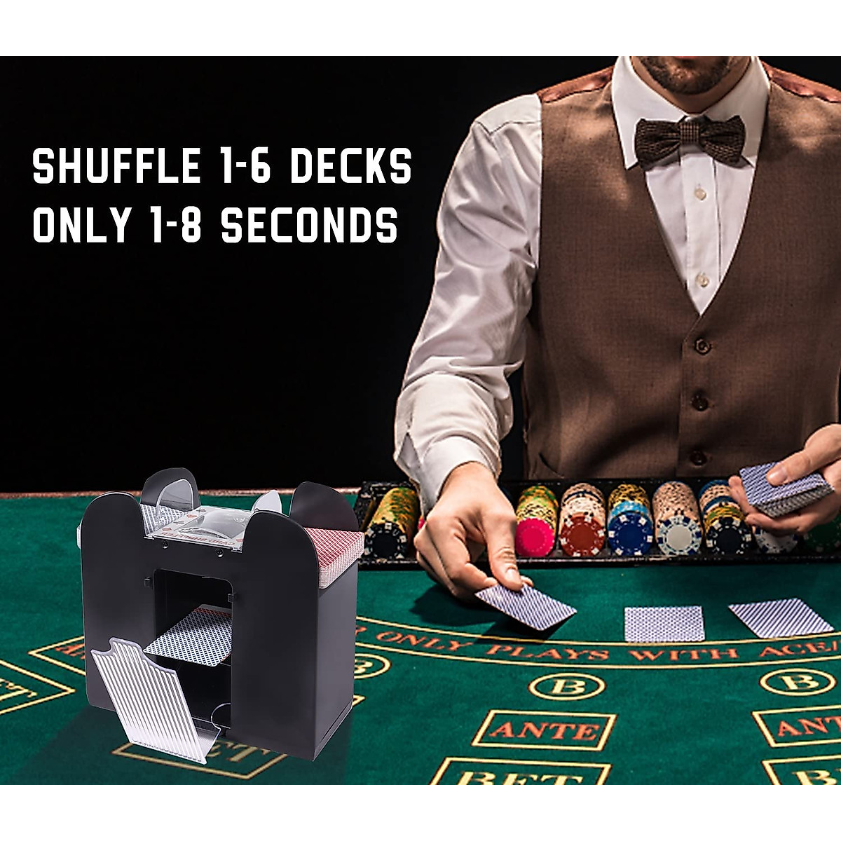 Blackjack Game Combo Set with Blackjack Layout Felt, 6-Deck Automatic Card Shuffler, 6-Deck Dealer Shoe and Discard Holder Tray, 5 Cut Cards. - Great for Family, Casino Game Night