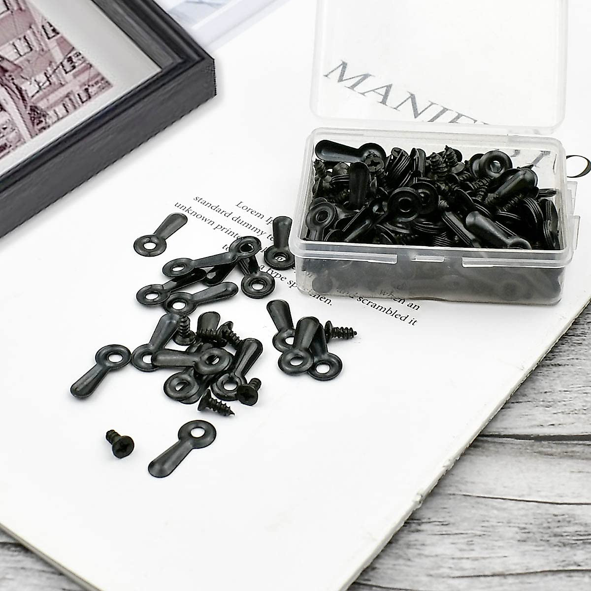 160-Piece Metal Picture Frame Set with 160 Screws, Turn Button Fasteners, Black Frame Hardware, Hanging Hangers for Photos, Crafts, Posters