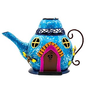 SUBOLO Fairy Teapot Garden Statue Fairy House Solar Statue Teapot Garden Decor Solar Light for a Cute Fairy Garden House
