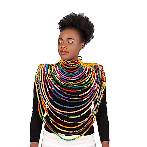 BAZINRICHE Women's Handmade Necklaces Ankara Kente Necklace Long Multi Strand African Wax Collar