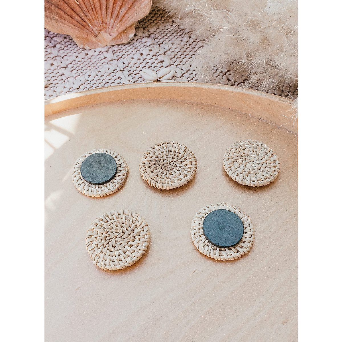 SiennaFox Rattan Fridge Magnet Large Ceramic 1.18in Magnets Boho Home Decor Office Decoration whiteboard Decorative Kitchen Locker Magnetic Aesthetic (Ivory Set of 5)