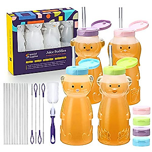 Special Supplies Honey Bear Straw Cup For Babies, 4-Pack, Fun Animal-Shaped Baby Led Weaning Training Drink for Straw Training and Weaning