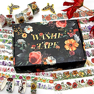 Ieebee Flower Washi Tape Set, 34 Rolls Floral Tapes for Journaling Supplies, 25mm and 15mm Decorative Tape for Crafts, Christmas Gifts for Moms, Girlfriends, Kids (Rose, Sunflower, Lavender)