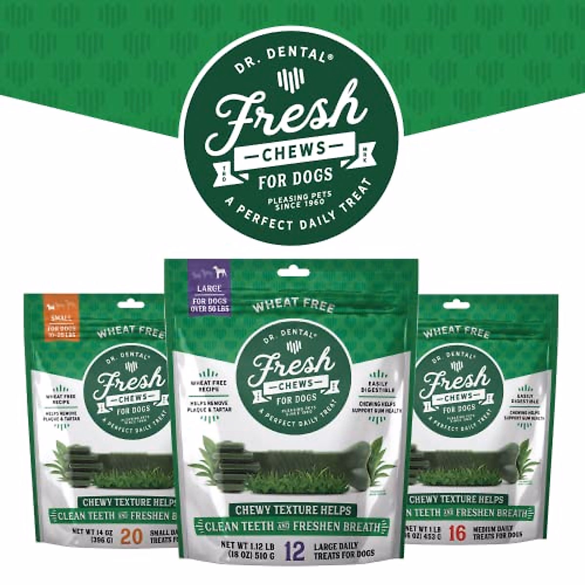 Dr. Dental Medium Fresh Chews Dental Dog Treats, Clear, 16 OZ