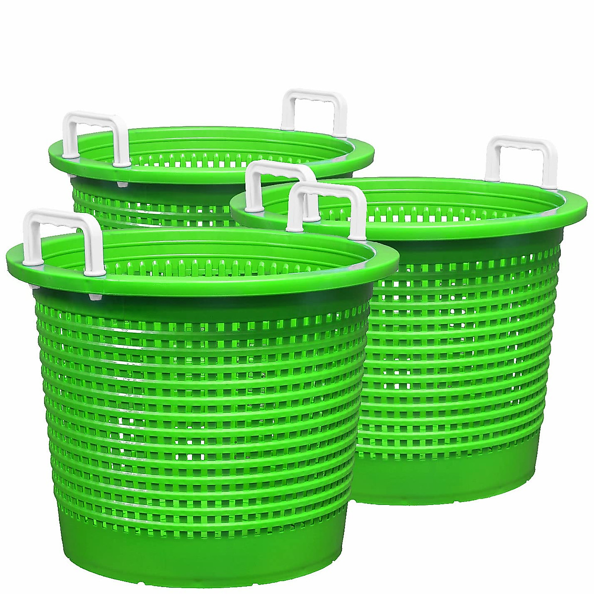 Large, Super Heavy Duty Fish Baskets. Green with White Handles. Made in USA. 3-Pack.