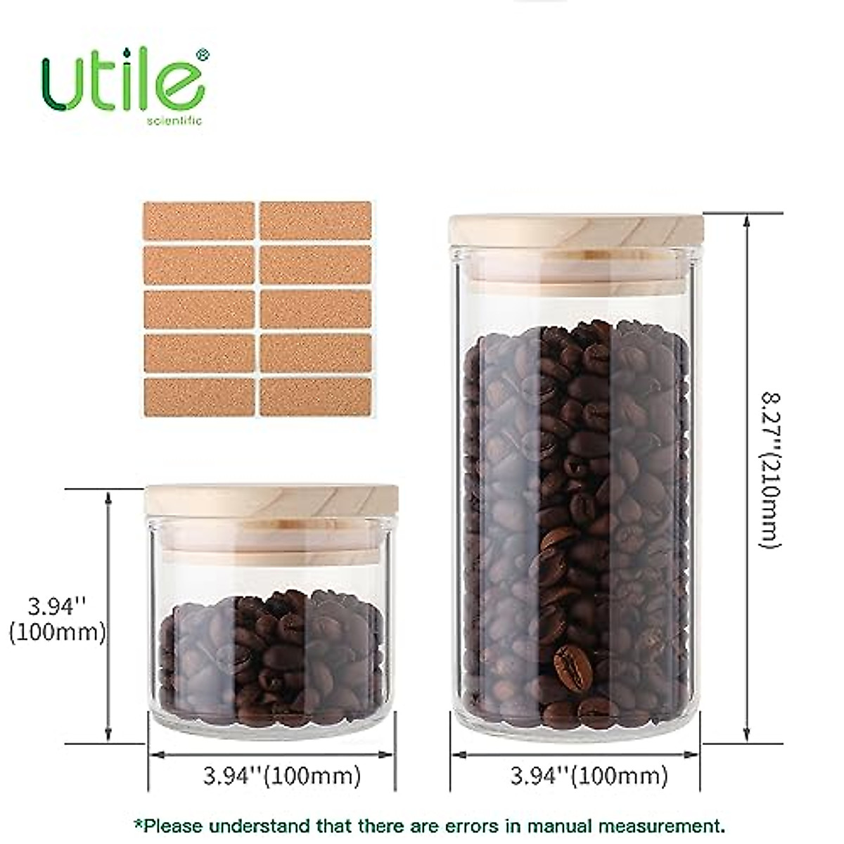 Utile Set of 4 Thick Glass Food Jar Set with Lid, 2 Pcs Vol.630ml/21.3oz, 2 Pcs Vol.1410ml/47.7oz, Glass Airtight Food Storage Canisters for Cookie, Pasta, Coffee Beans, 4045.2004.1