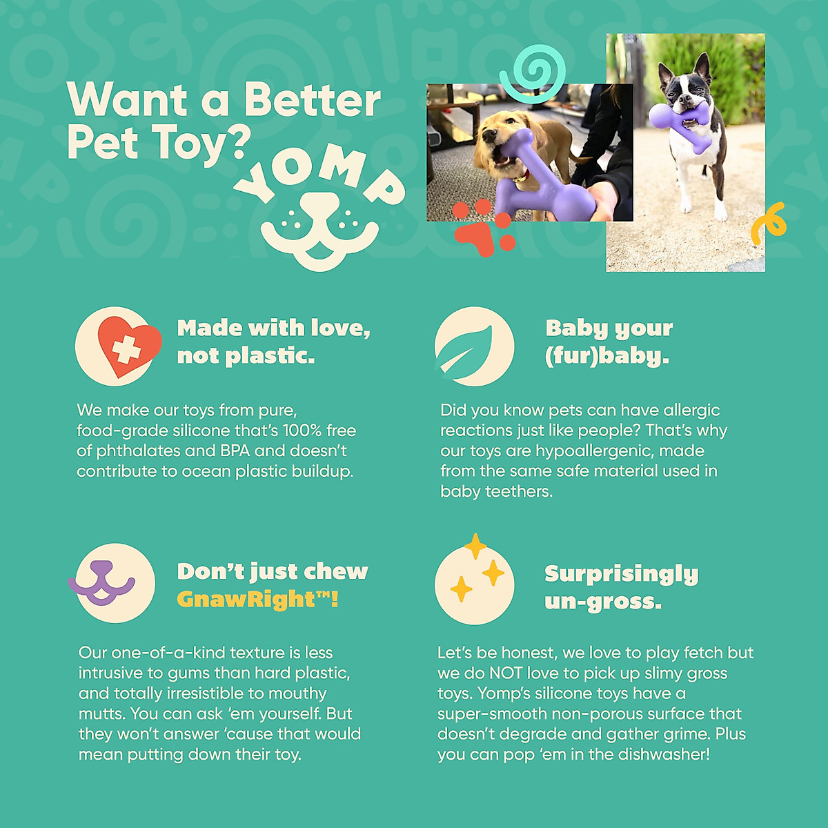 Yomp FunnyBone Wish Bone Dog Chew Toy – Interactive Teething Toy for Puppies, Soft, and Medium Chewers – Pet-Safe, Non-Toxic Silicone Chew Bone