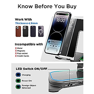 Venere Wireless Charging Station for Apple Devices, Aluminum Alloy 3 in 1 Phone and Watch Charging Station 15W Fast for iPhone14/13/12/11/X/SE/8/Apple Watch/AirPods Pro with 5ft Cable & 20W Adapter