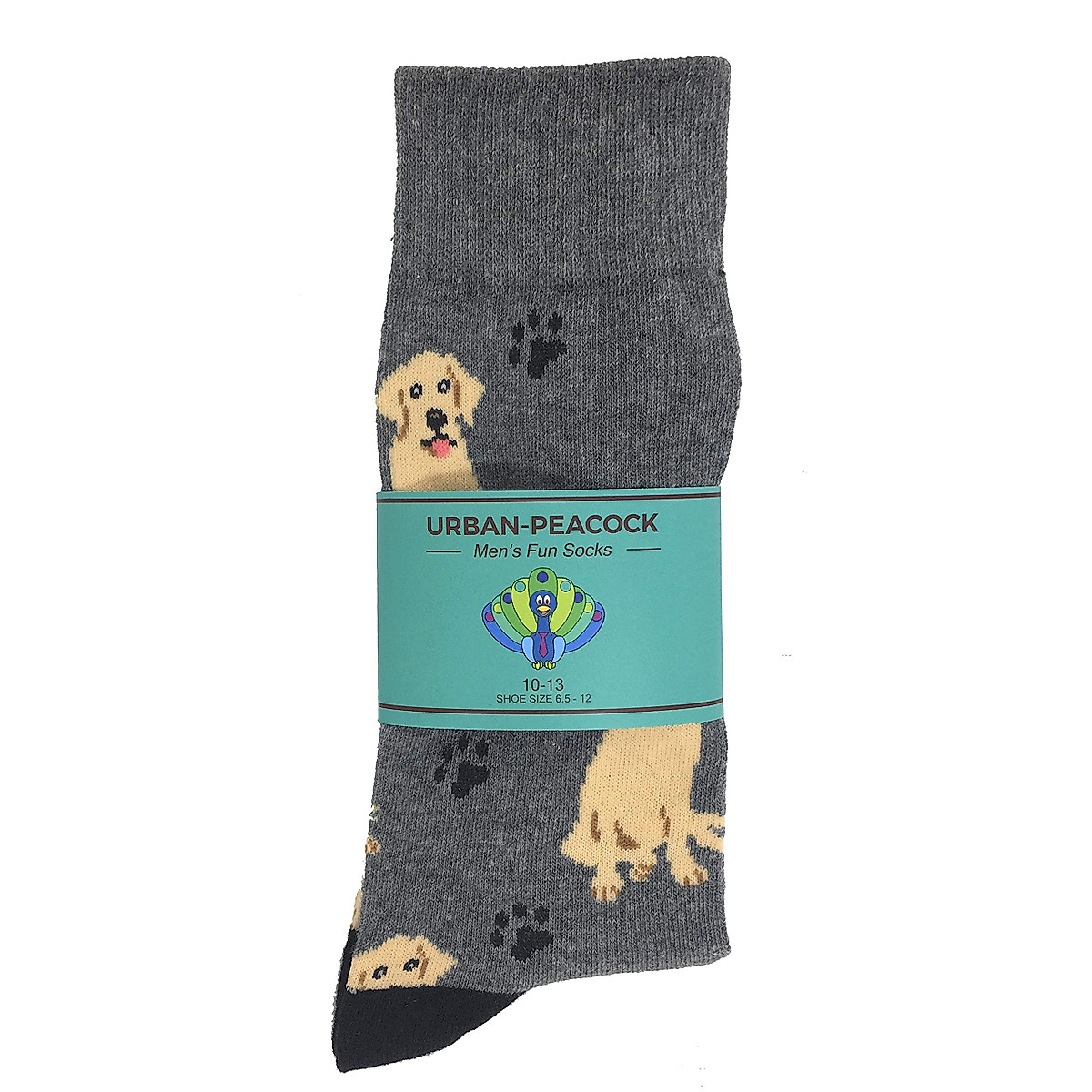Urban Peacock Men's Novelty Fun Crew Socks - Multiple Patterns! (Dogs - Golden Retriever - Grey, 1 Pair)