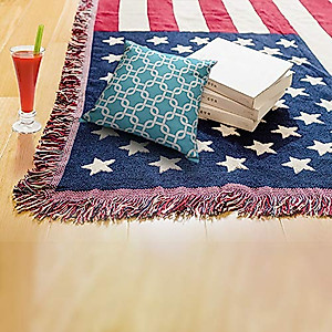 MayNest American Flag Throw Blanket Reversible Soft Woven Cotton Thick Large Tassels Rug Vintage USA Military United States Print Knit Tapestry Chair Recliner Loveseat Couch Sofa Cover (Small: 71x51)