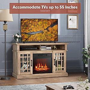 Happygrill 48 inch Electric Fireplace TV Stand with Remote Control, TV Stand with Fireplace Heater, Multifunctional Console Table with Storage Cabinets