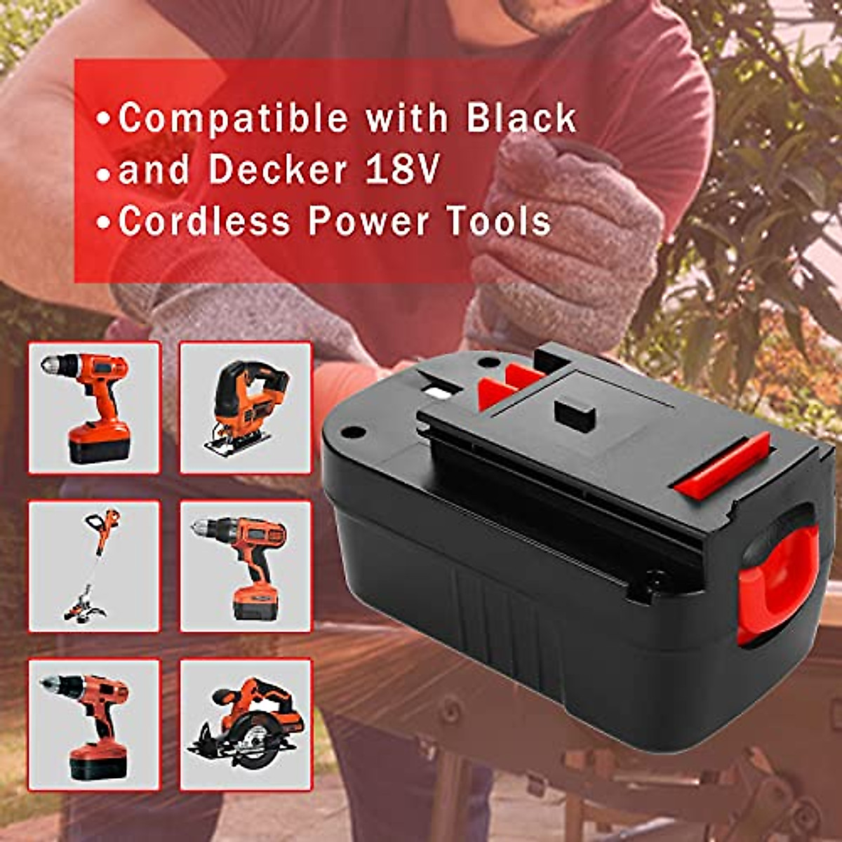 2 Packs 3.6Ah Ni-Mh 18 Volt HPB18 Battery and Charger Compatible with Black and Decker 18V Battery HPB18-OPE A1718 244760-00 Firestorm FSB18 FS18FL FS180BX FS18BX