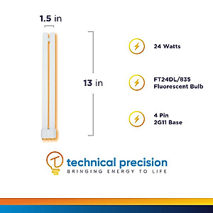 Technical Precision 24W Twin Tube T5 Bulb Type PL Lamp Compact Fluorescent Tubes Replacement for Ottlite OLT-24W Light Bulb 4-Pin 2G11-3500K Neutral White - 1 Pack