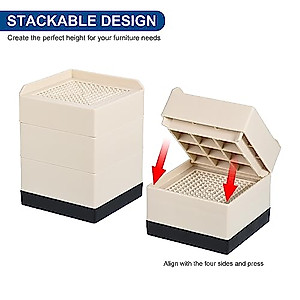 uxcell Furniture Risers 1.5 Inch, 4Pcs Square Bed Risers Adjustable Couch Riser Blocks for Extender for Bed Desk Sofa Table Lift Support Up to 1300Lbs, Beige