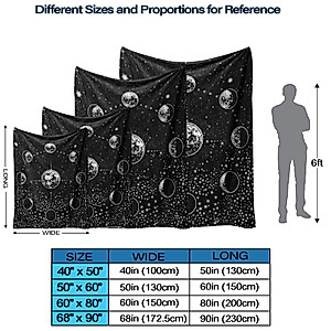 kampdream Moon Phase Black and White Fleece Throw Blanket, Starry Night Sky Mysterious Stars Mystic Astrology Cozy Nap Blankets Gift for Teens Boys Sofa Bed Couch Chair or Dorm Throws 40×50 inches