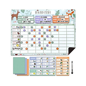 Reward Chart for Multiple Kids 17 x 12 Inch Dry Erasable Chore Chart | Magnetic Responsibility Chart, Chore Chart, Behavior Chart,Star Chart for Toddlers | Large Size with White Board Marker