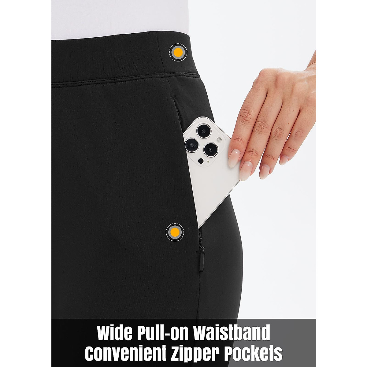 BALEAF Women's Fleece Lined Pants Straight Leg Sweatpants Pull-on Dress Pants with Zipper Pockets Athletic for Golf Running Black M