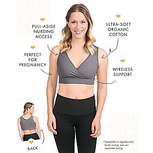 Kindred Bravely Organic Cotton Maternity & Nursing Sleep Bra | Wireless Cotton Bras for Women (Grey, Medium)