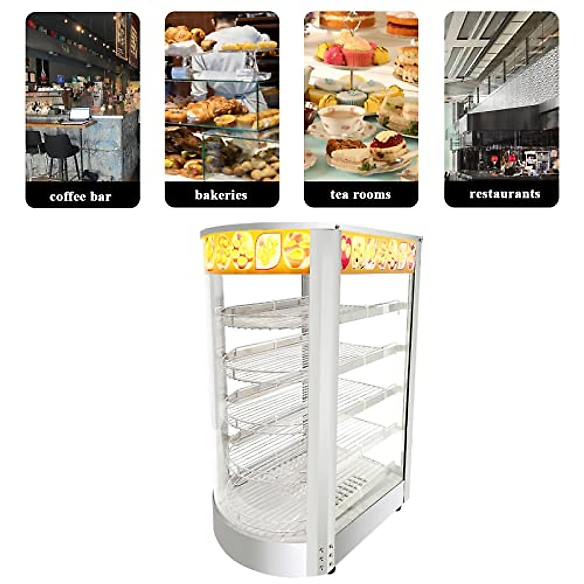 Countertop 14" Food Warmer Display Case 5 Shelf Hot Warming Showcase with Back Sliding Door,Silver (5 Tiers)