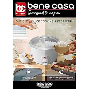 Bene Casa - Rice Cooker with Glass Lid - Includes Nonstick Aluminum Inner Pot and a 12 Hour Keep Warm Feature - Cooks Up to 12 Cups of Rice (6 Cups Uncooked)