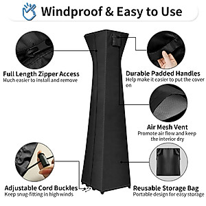 OutdoorLines Waterproof Outdoor Patio Heater Covers with Zipper and Storage Bag, Dust-proof UV-Resistant Windproof Propane Heavy Duty Heater Cover for Standing Heater, 2 Packs-90Hx23Lx23W inch Black