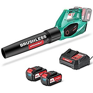 HYCHIKA 40V Cordless Leaf Blower Brushless,453CFM 131MPH Variable Speed 22500RPM,Electric Leaf Blower+2PCS 4.0Ah Li-ion Batteries & Charger,Handheld Sweeper for Blowing Leaves,Dust,Debris,Snow Blower