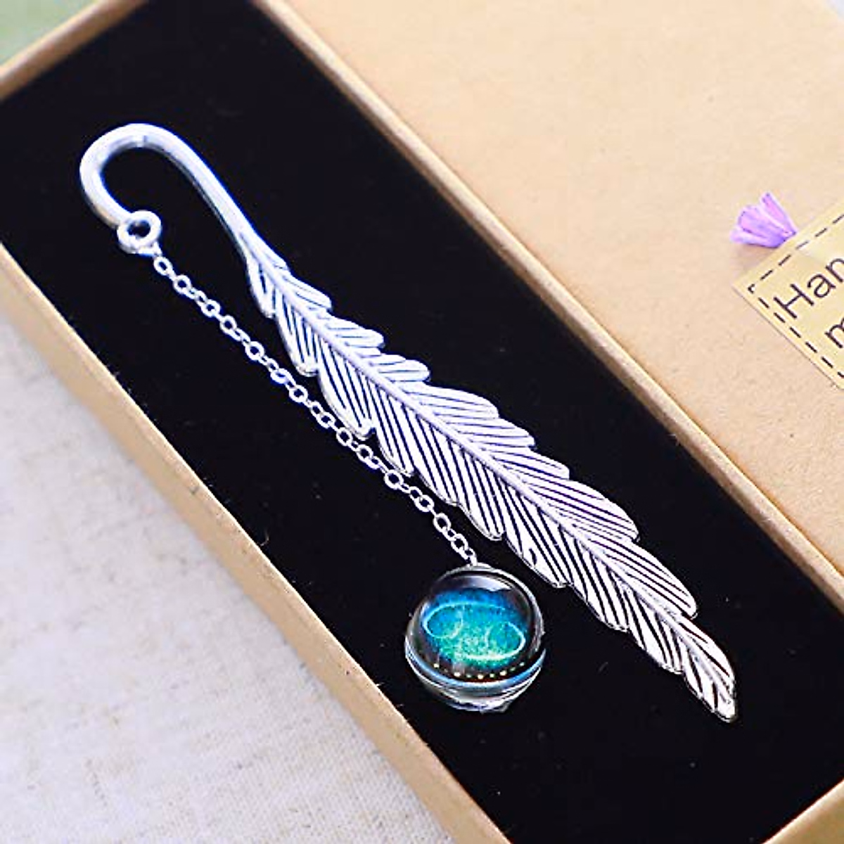 Konrisa Metal Bookmarks for Women Men Classical Bookmarks Feather Shape with Luminous Bead Constellation Creative Reader Gifts Kids Girls Reading Lovers